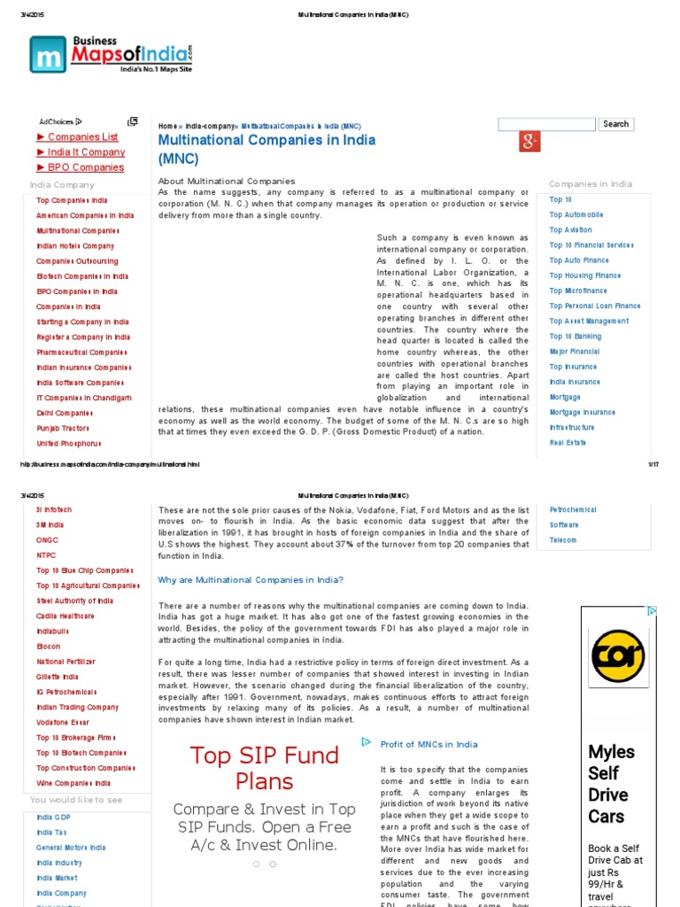 Multinational Companies in India (MNC) | PDF | Multinational ...