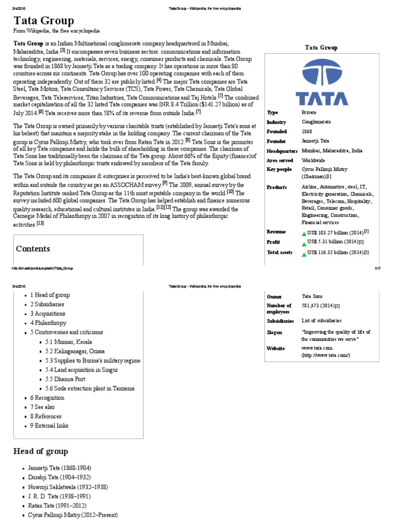 Tata Group - Wikipedia, The Free Encyclopedia | PDF | Business