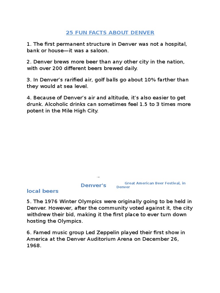 Fun Facts About Denver, Colorado | PDF | Denver | Colorado