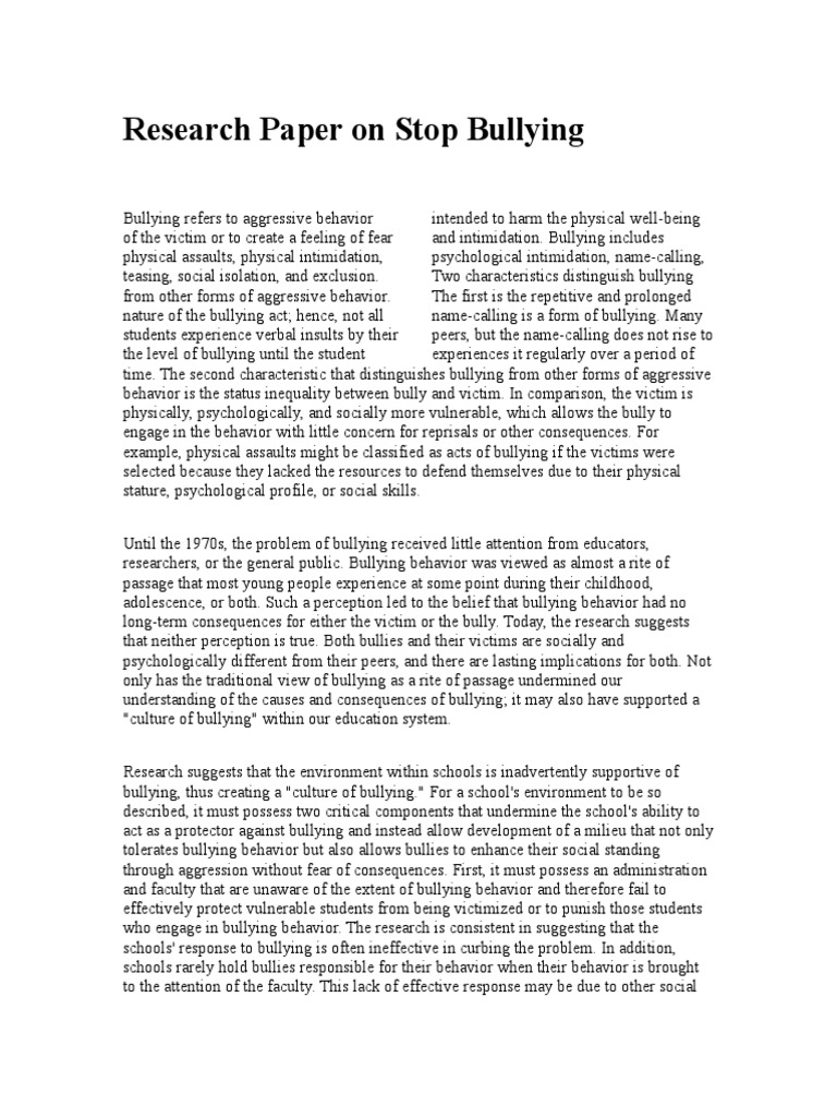 Research Paper On Stop Bullying | Download Free PDF | Bullying | Aggression