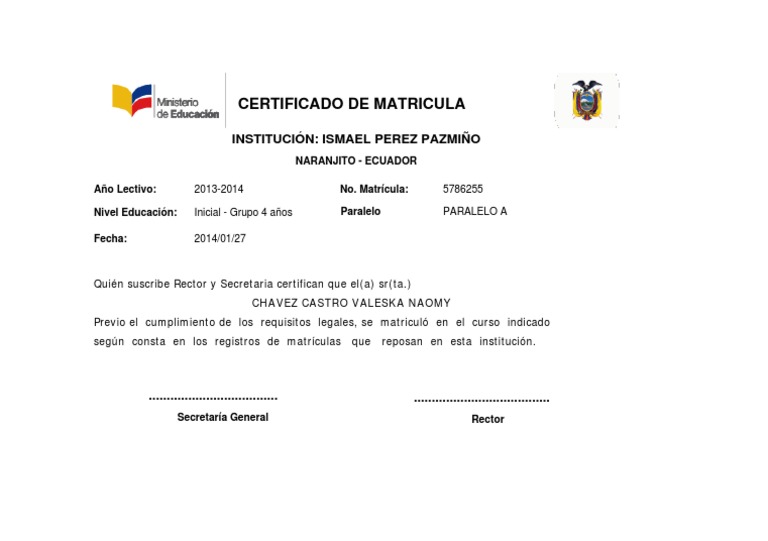 Certificado Matricula | PDF | Educación avanzada | Enseñando y aprendiendo
