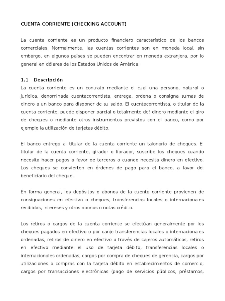 Cuenta Corriente | PDF | Cheque | Tarjeta de débito
