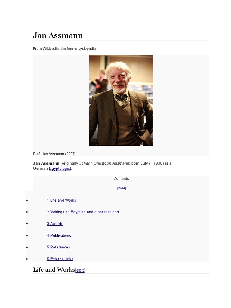 Jan Assmann: Life and Works | PDF | Archaeology | Religion And Belief