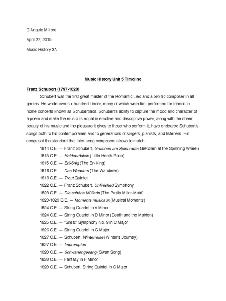 Music History Unit 5 Timeline | PDF | Robert Schumann | Franz Schubert