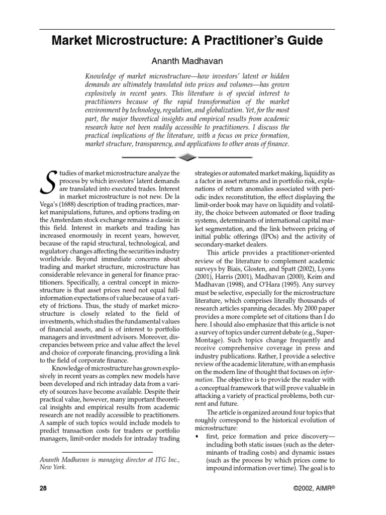 Market Microstructure Pdf Order Exchange Market Economics