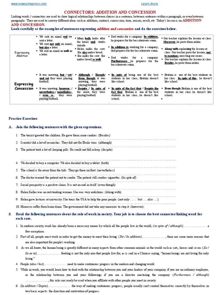 Expressing Addition and Concession | Download Free PDF | Sentence (Linguistics) | Cognition