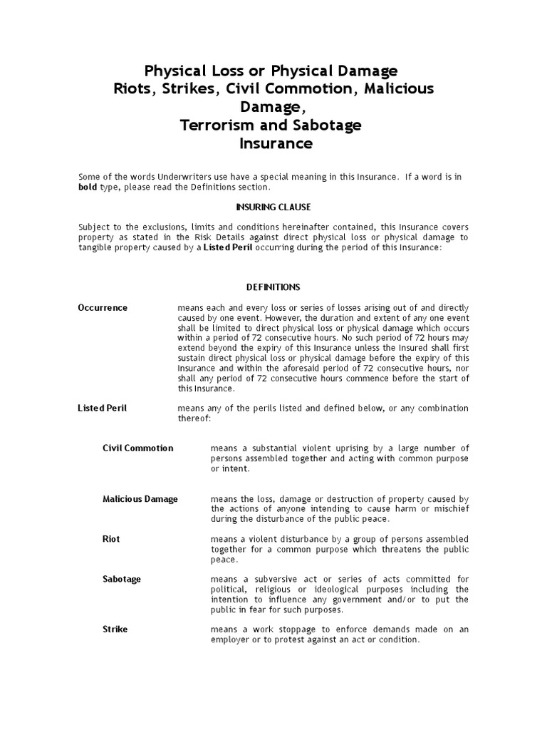 Physical Loss or Physical Damage | PDF | Underwriting | Deductible