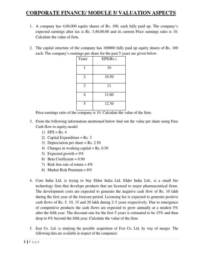 Module 5 Numericals | PDF | Stocks | Mergers And Acquisitions