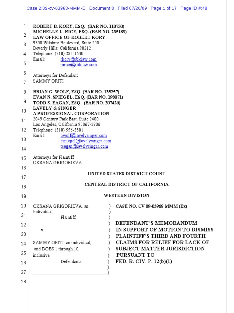 Motion To Dismiss For Lack of Subject Matter Jurisdiction | PDF | Copyright Law Of The United ...