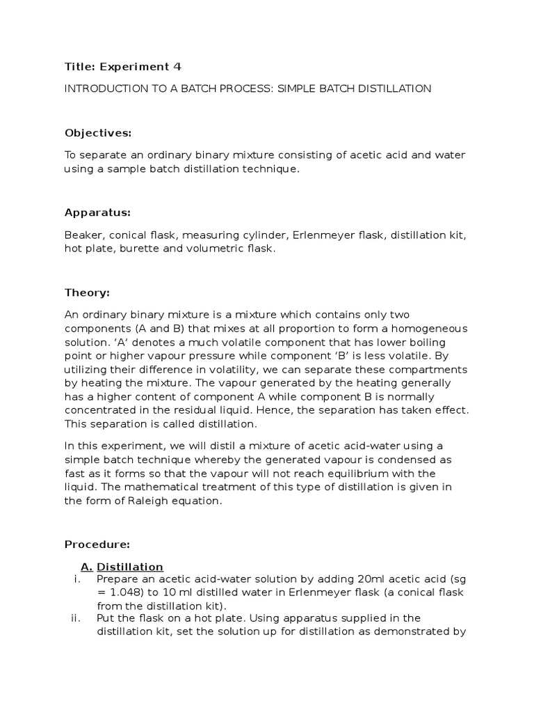 Lab Report Operation Unit Experiment 4 Introduction To A Batch Process Simple Batch