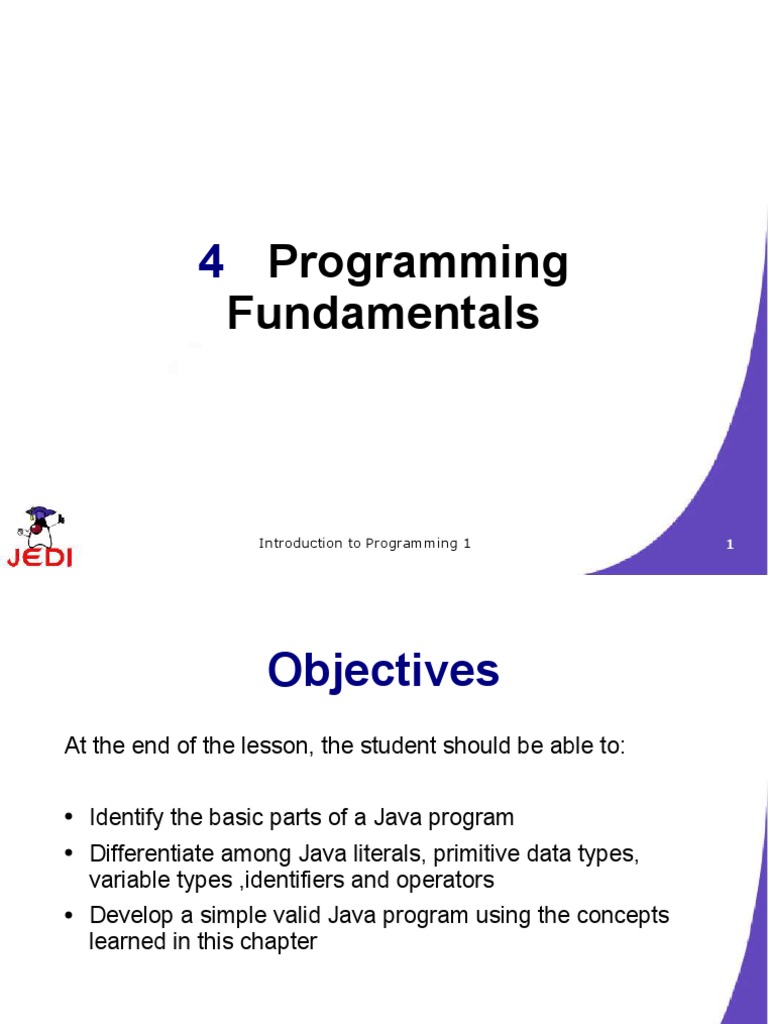 JEDI Slides Intro1 Chapter04 Programming Fundamentals | PDF | Data Type ...