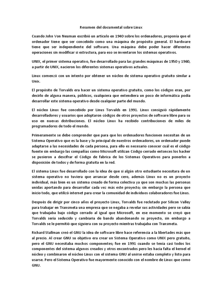 Resumen Del Documental Sobre Linux | PDF | Unix | Ñu