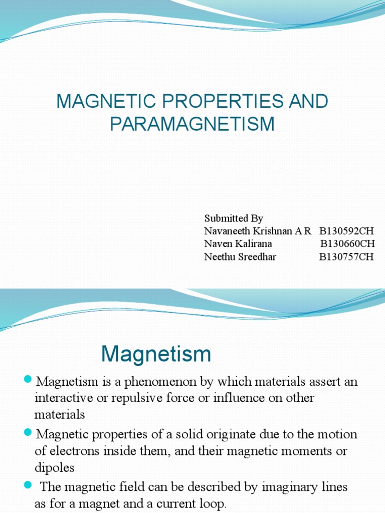 Magnetic Properties and Paramagnetism | PDF | Magnetic Field ...