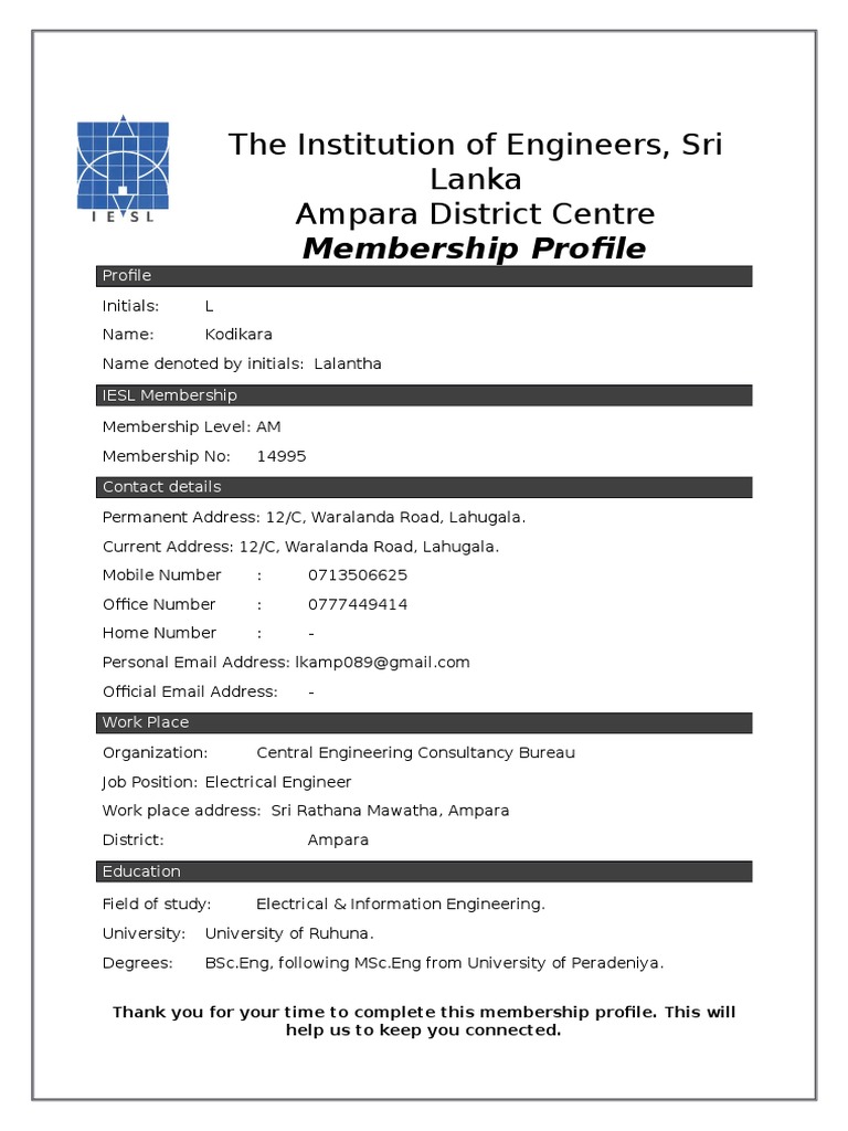 IESL Membership Profile Example | PDF
