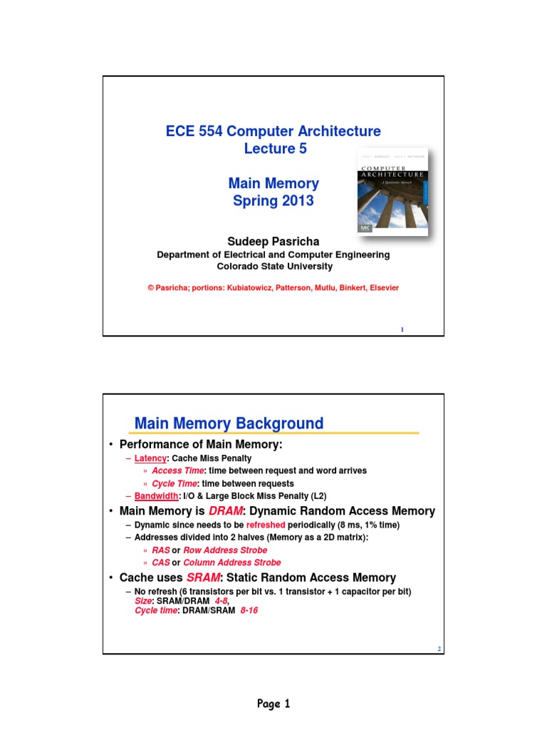 ECE 554 Computer Architecture Main Memory Spring 2013 | PDF | Dynamic Random Access Memory ...