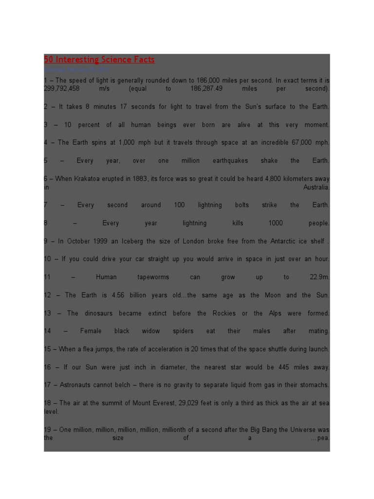 50 Interesting Science Facts | PDF | Earth | Physical Sciences