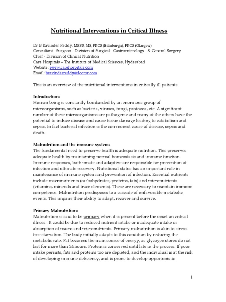 Nutritional Interventions in Critical Illness | PDF | Nutrition | Diet ...