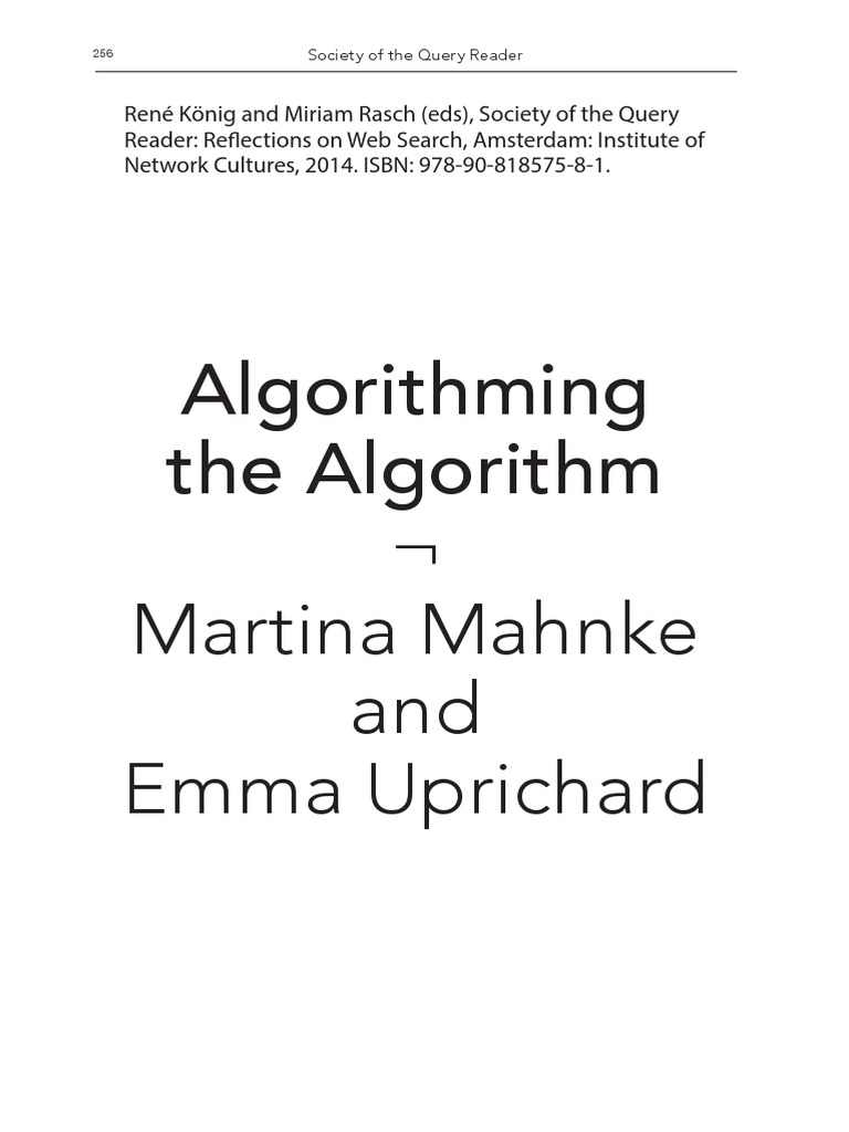 Algorithming The Algorithm Martina Mahnke and Emma Uprichard | PDF | Algorithms | Creativity
