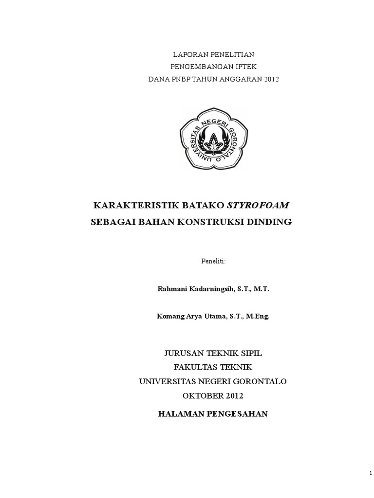 Karakteristik Batako Styrofoam Sebagai Bahan Konstruksi Dinding | PDF