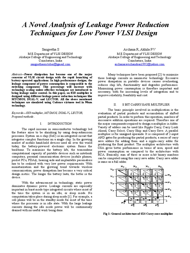 Techniques For Low Power VLSI Design: A Novel Analysis of Leakage Power Reduction | PDF | Cmos ...