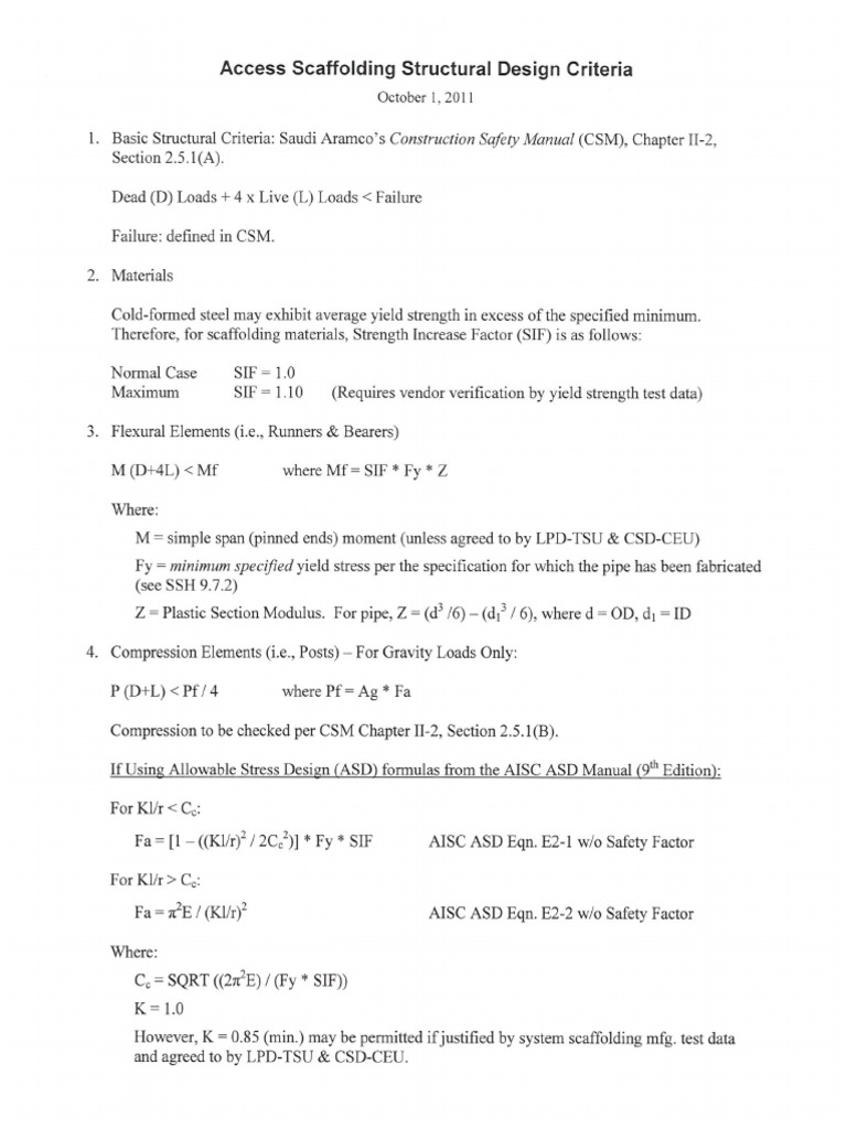 Access Scaffolding Structural Design Criteria | PDF