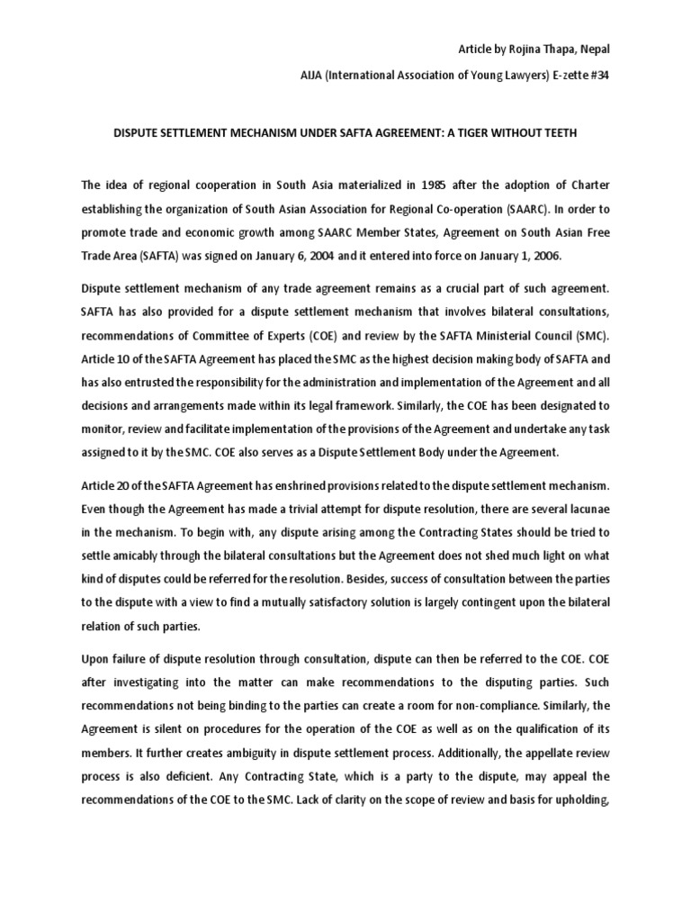 SAFTA Dispute Settlement Mechanism Review | PDF | Public Law | Virtue