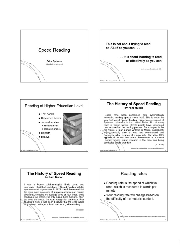 Sped Reading Handout | PDF | Reading (Process) | Reading Comprehension