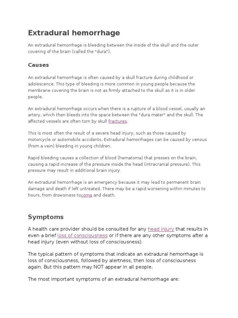 Extradural Hemorrhage Overview and Treatment | PDF | Traumatic Brain ...