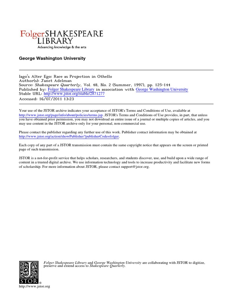 Iago - 'S Alter Ego Race As Projection in Othello PDF | PDF | Othello ...