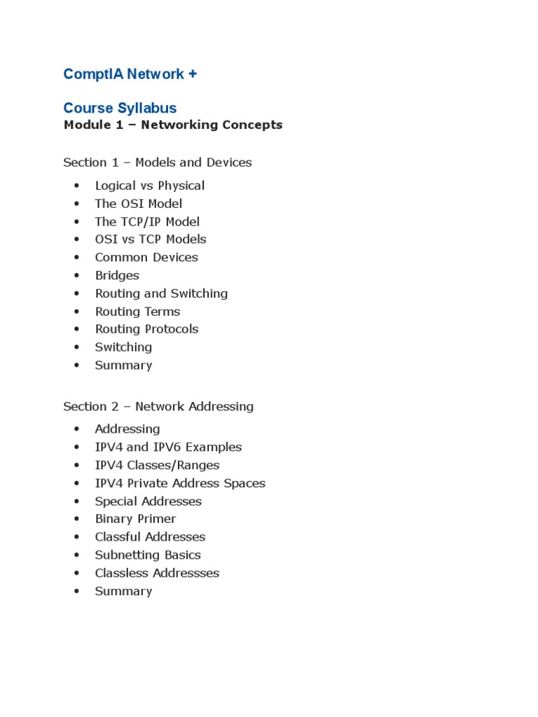 ComptIA Network + Syllabus | PDF | Network Topology | Computer Network