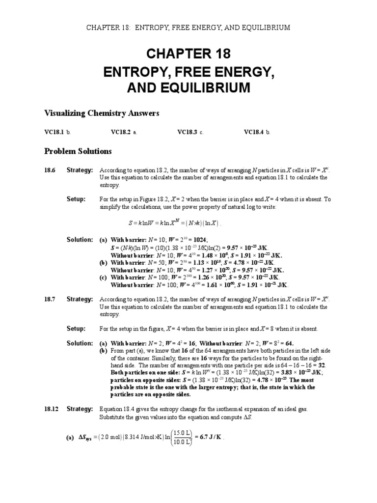 Chapter 18: Entropy and Equilibrium Solutions | PDF | Gibbs Free Energy ...