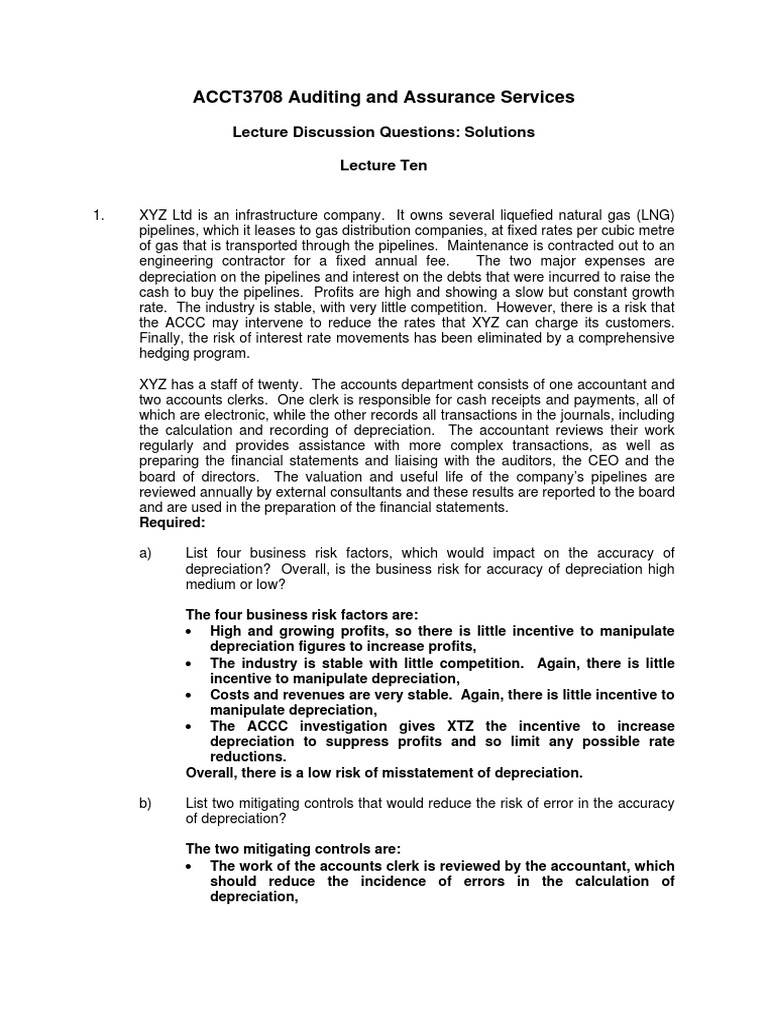 ACCT3708 - Lecture Example Solutions - Lecture 10 - Semester One 2015 ...