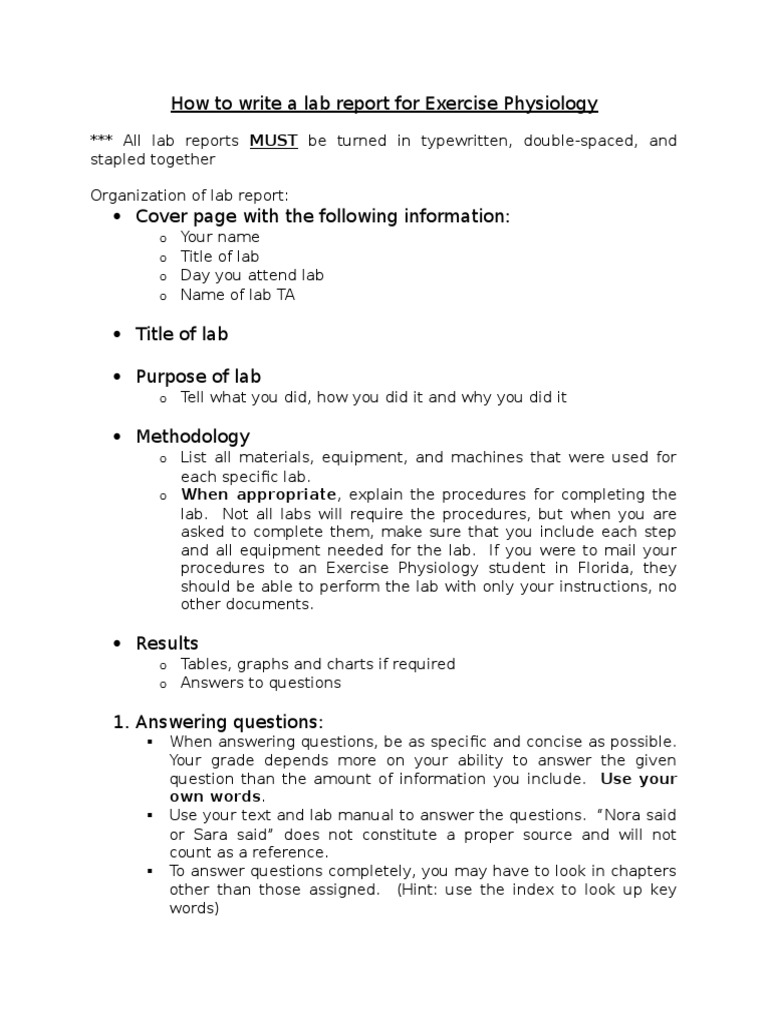 How To Write A Lab Report For Exercise Physiology: Own Words | PDF ...
