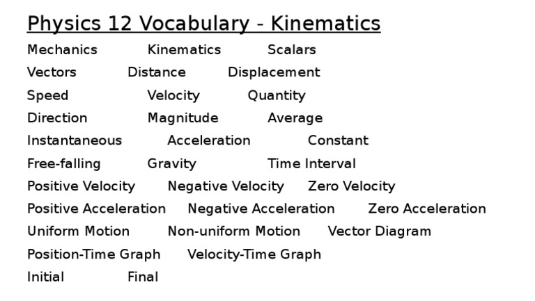 Physics 12 Vocabulary - Kinematics | PDF
