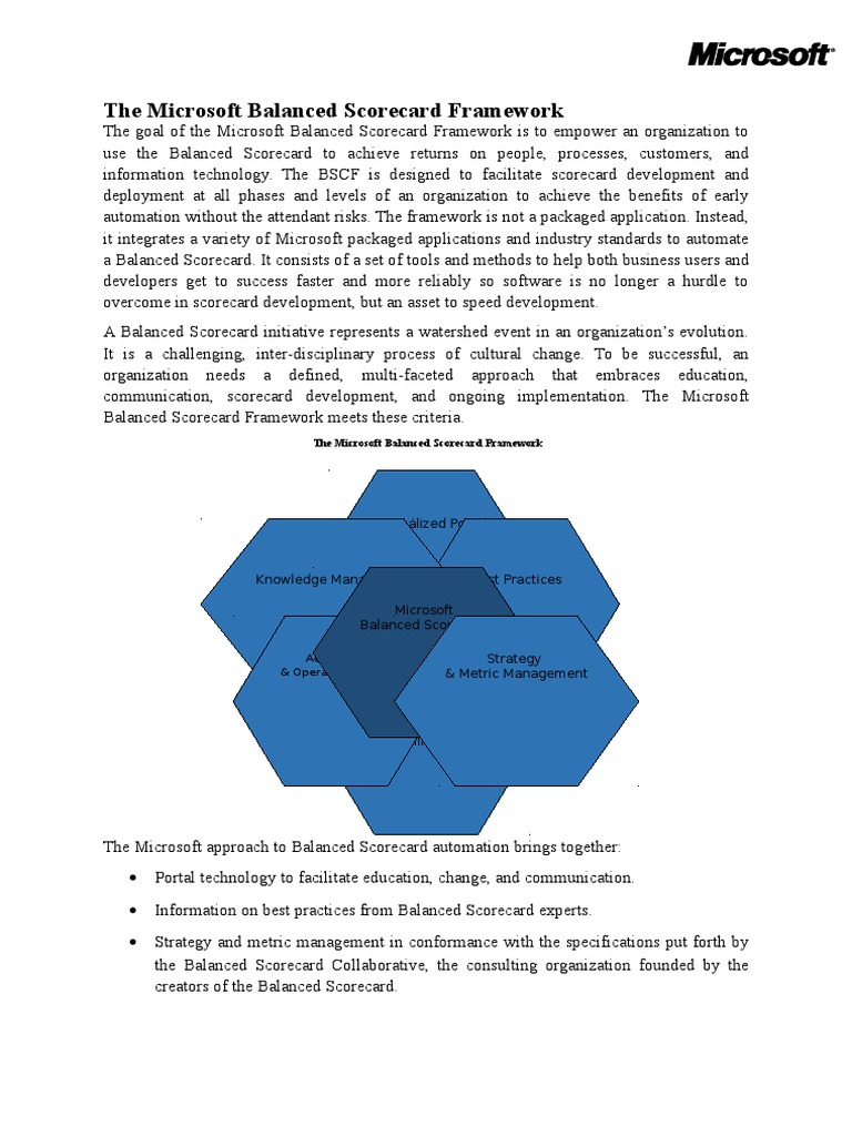 Microsoft Balanced Scorecard Framework | PDF | Software Framework ...