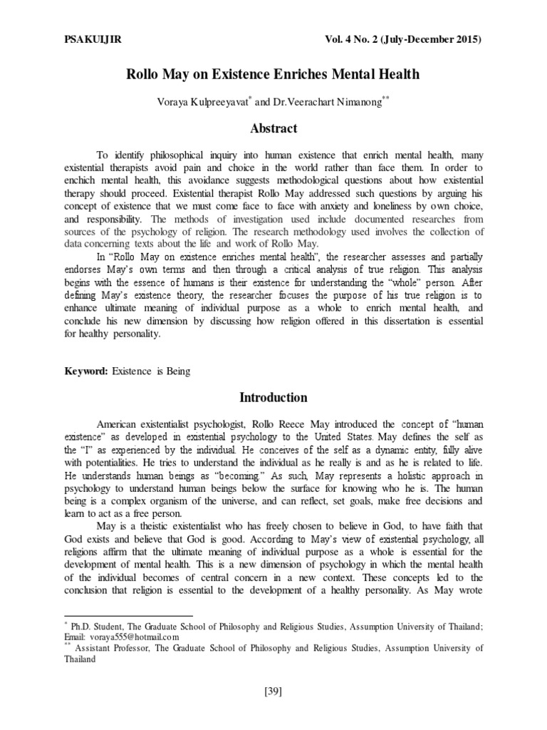 Rollo May On Existence Enriches Mental Health | PDF | Existentialism ...