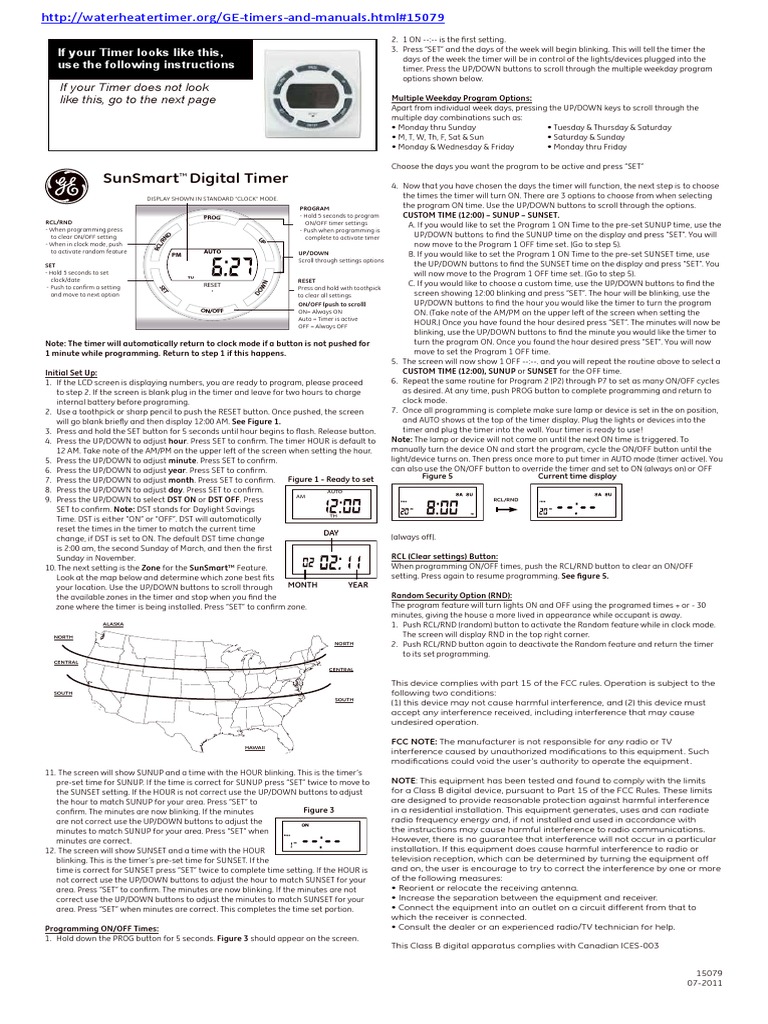 GE 15079 v1 v2 Timer Instructions | PDF | Electromagnetic Interference | Radio