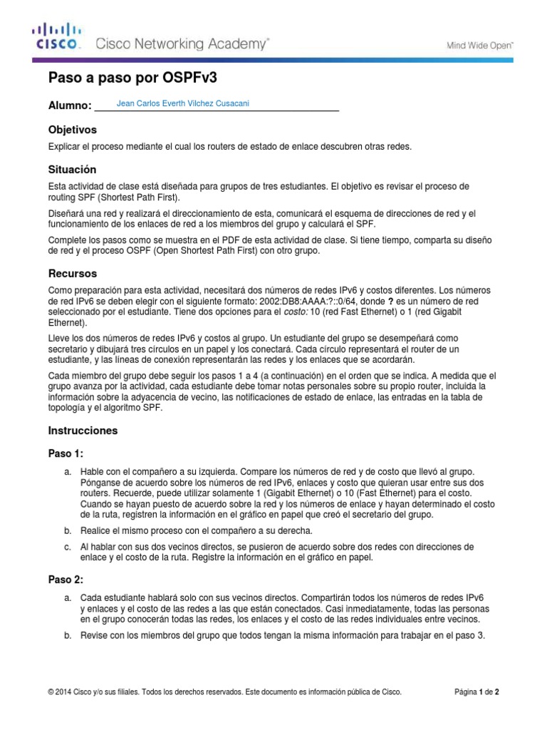 8.4.1.1 Class Activity - Paso A Paso Por OSPFv3 | PDF | Yo Pv6 | Enrutador (Computación)