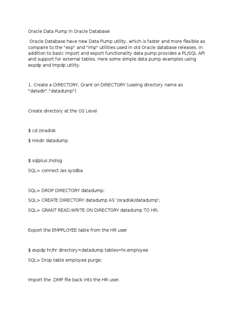 Oracle Data Pump in Oracle Database | PDF | Oracle Database | Parameter (Computer Programming)