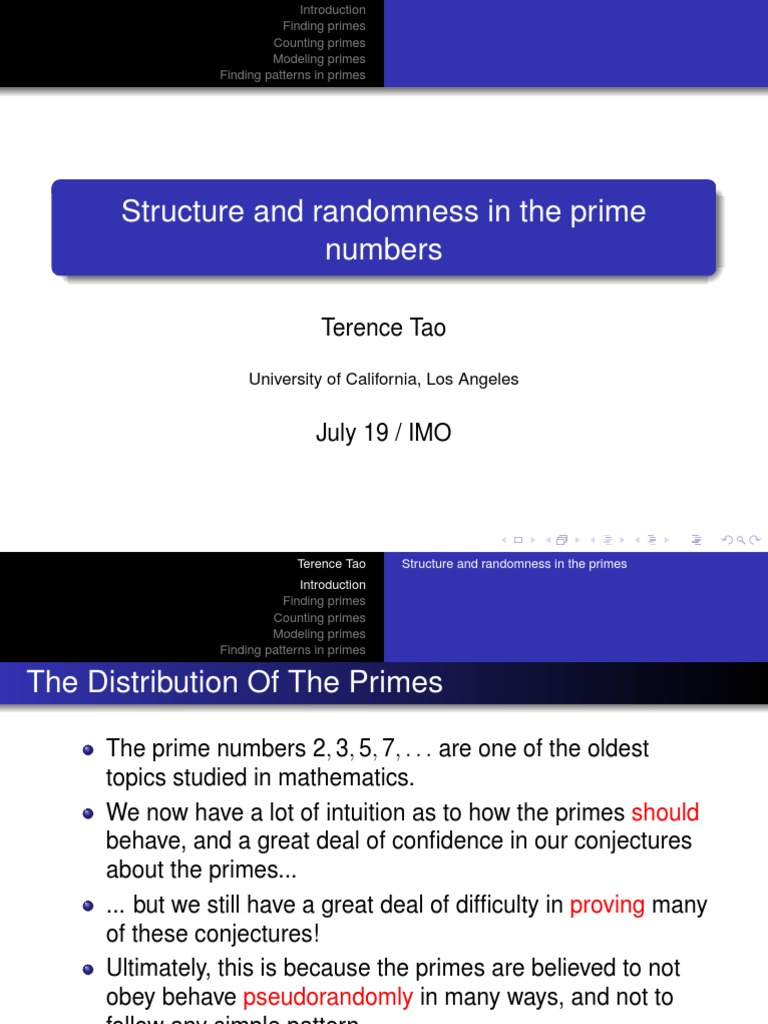 The Distribution Of The Primes - Structure and randomness in the prime ...