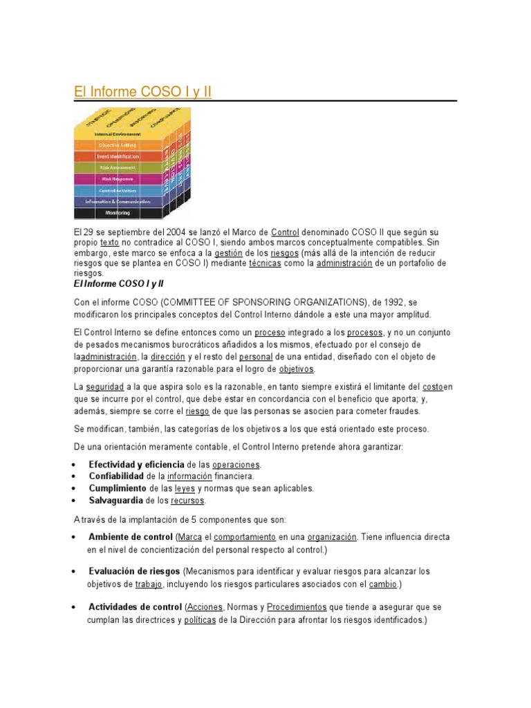 Informe COSO I y II: Control y Riesgos | PDF | Calidad (comercial ...