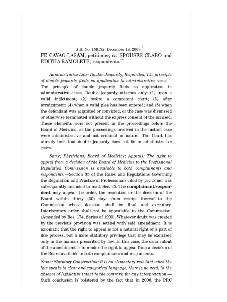 Cayao-Lasam Vs Ramolete FULL CASE | PDF | Negligence | Double Jeopardy