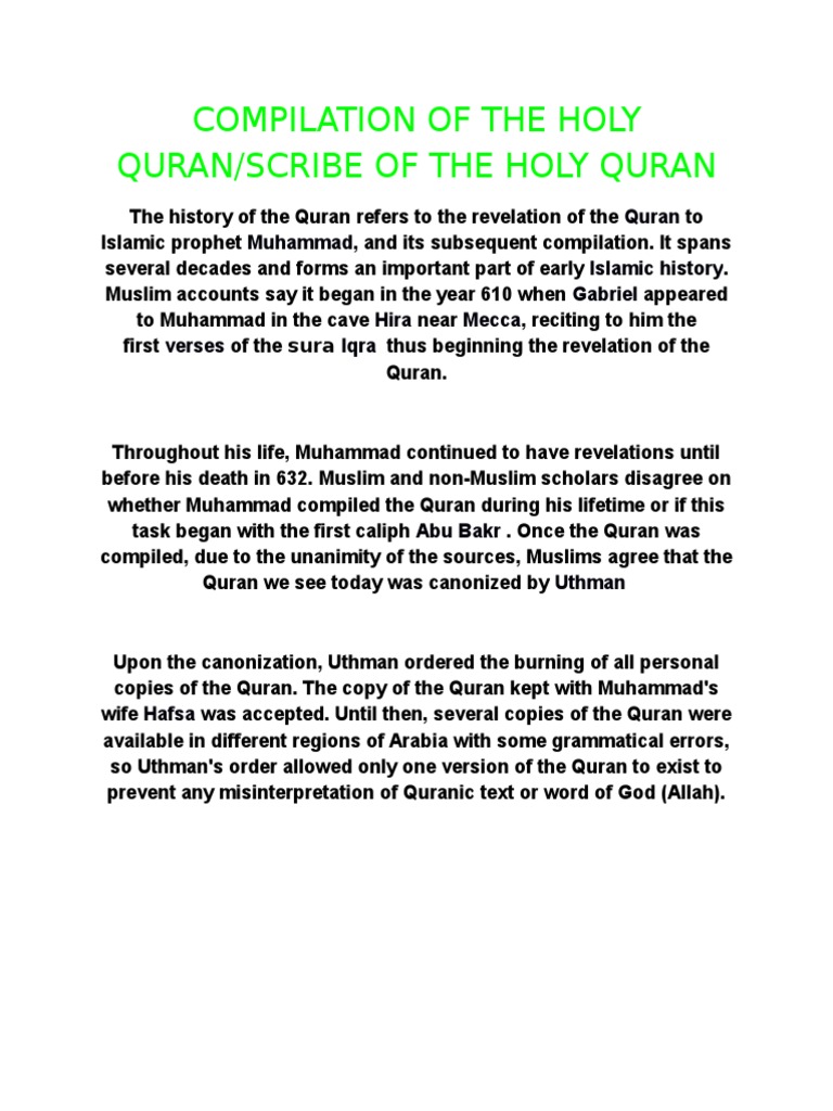 Compilation of The Holy Quran | PDF | Quran | Islam