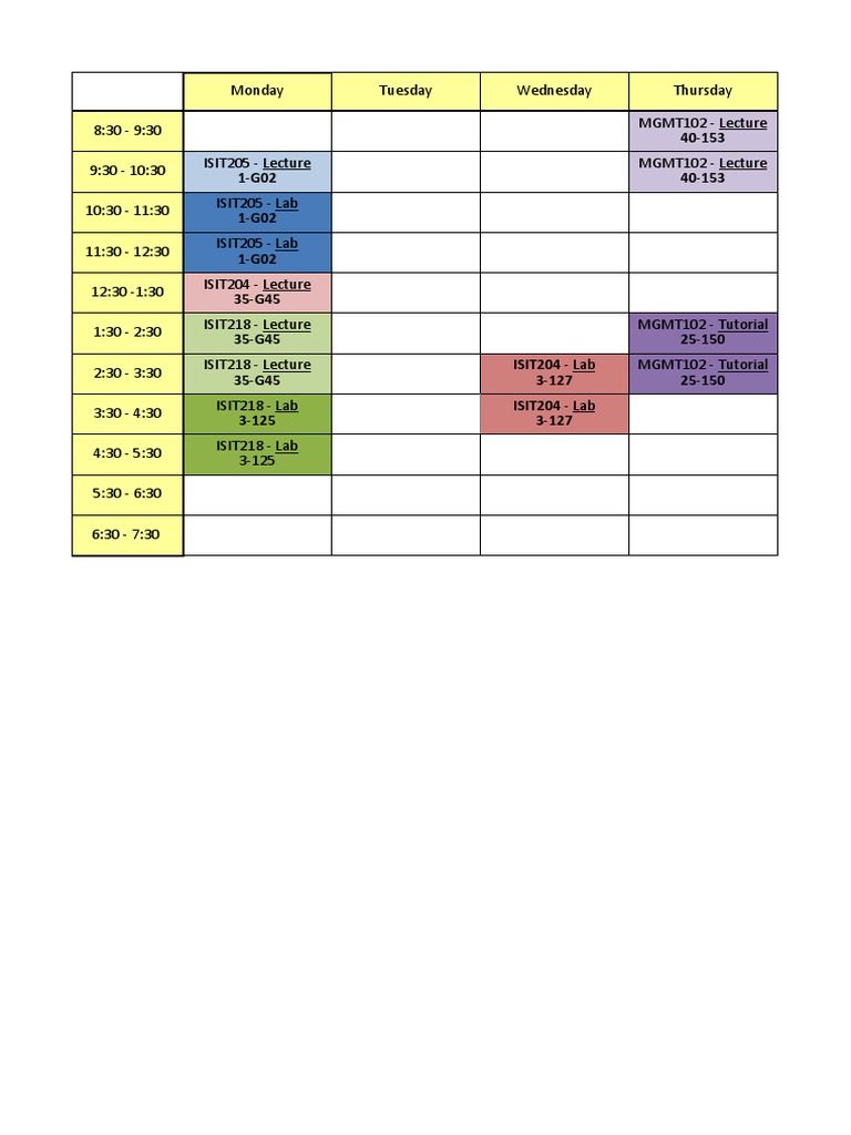 Weekly Class Schedule Overview | PDF