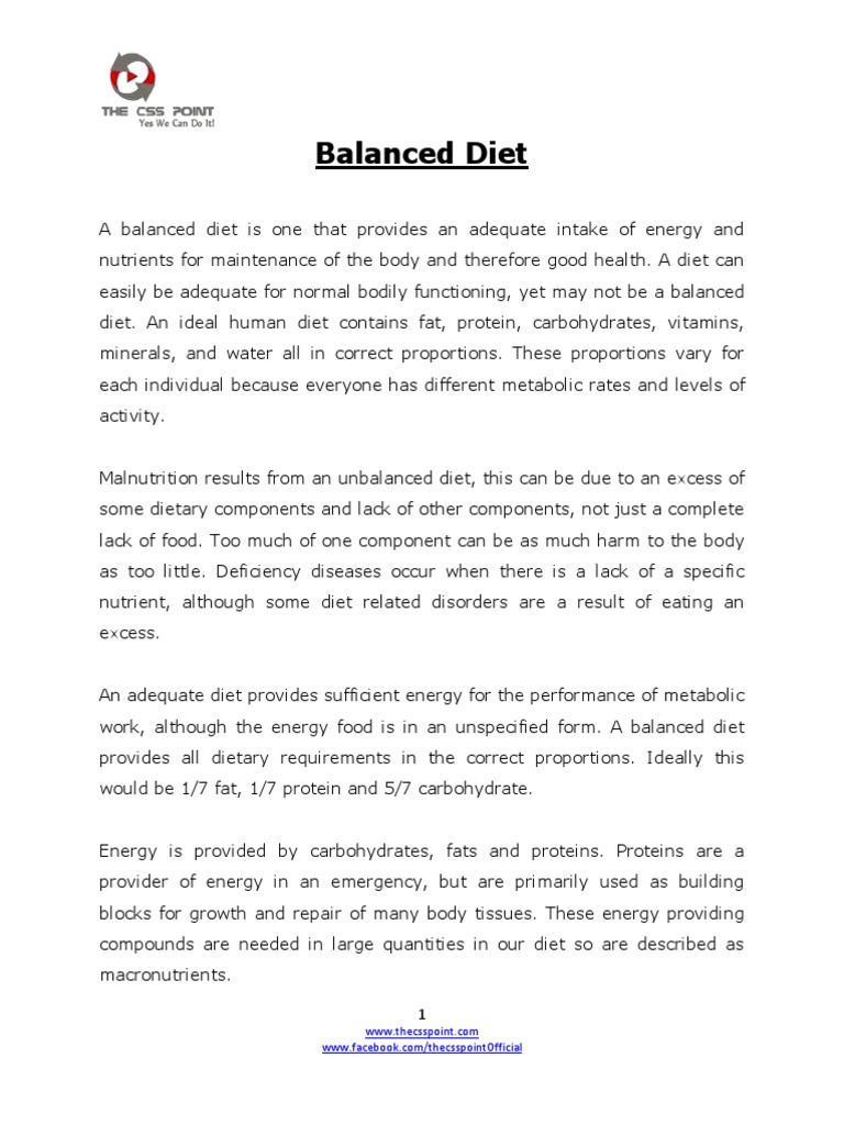 Balanced Diet | PDF | Nutrients | Vitamin