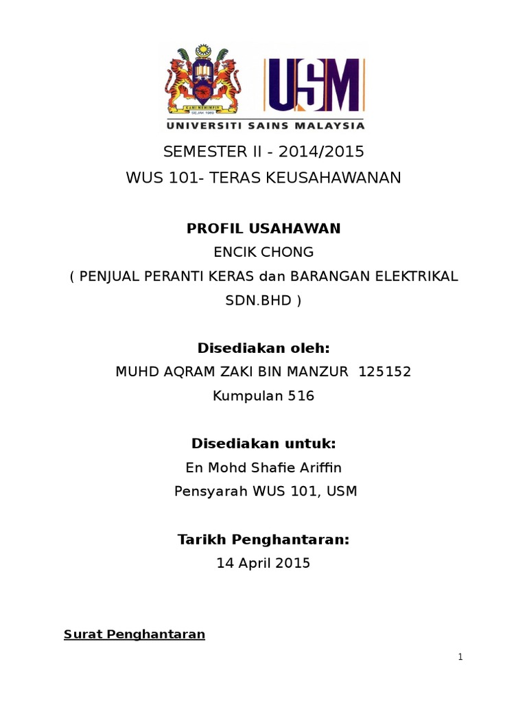 MUHD AQRAM ZAKI BIN MANZUR (125152) Profail Usahawan | PDF