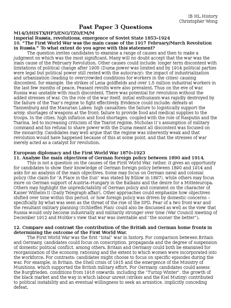 IB History HL Paper 3 Insights | PDF | Weimar Republic | Soviet Union