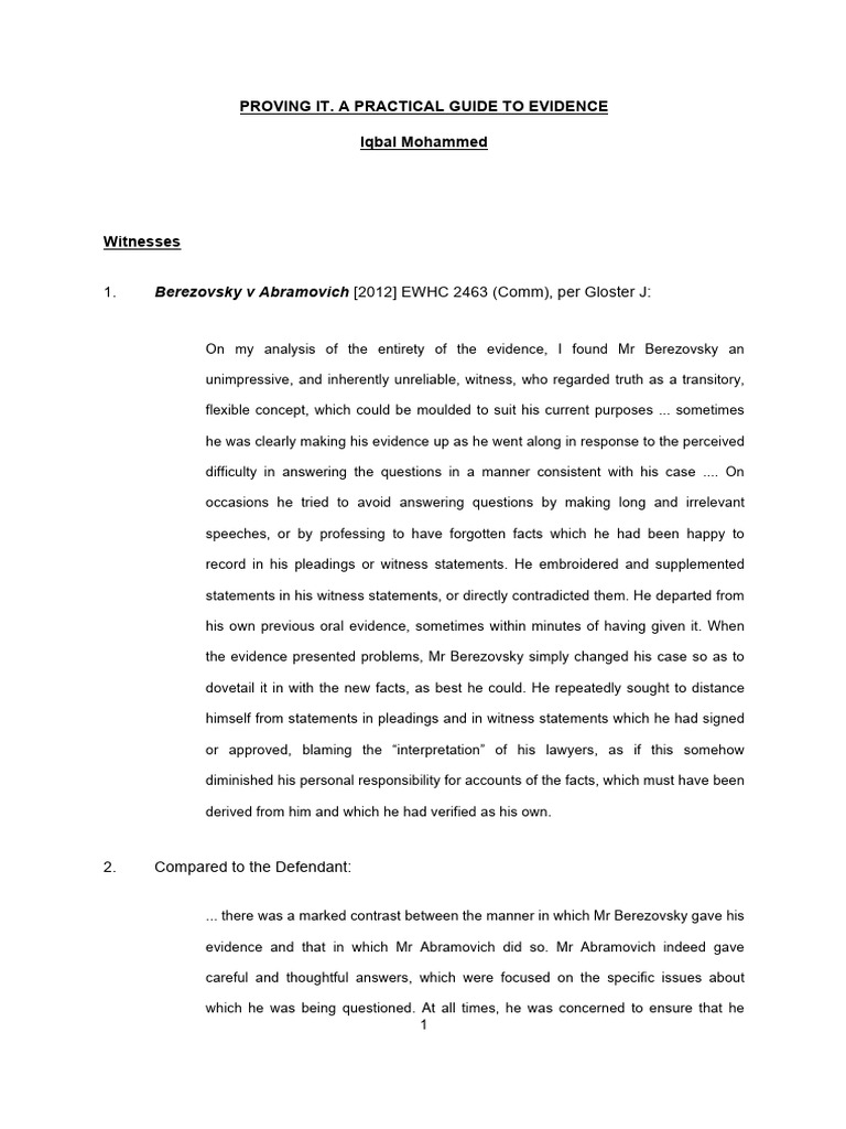 Use of Evidence in in Civil Proceedings: Practice & Procedure (2013 ...