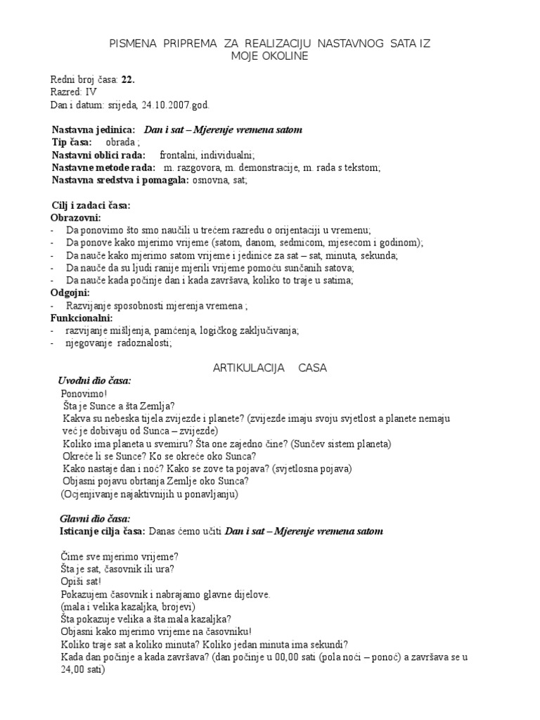 Dan I Sat - Mjerenje Vremena Satom | PDF