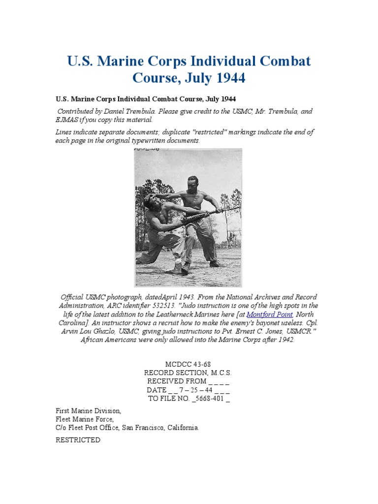 USMC Individual Combat Course 1944 | PDF | Bayonet | United States ...